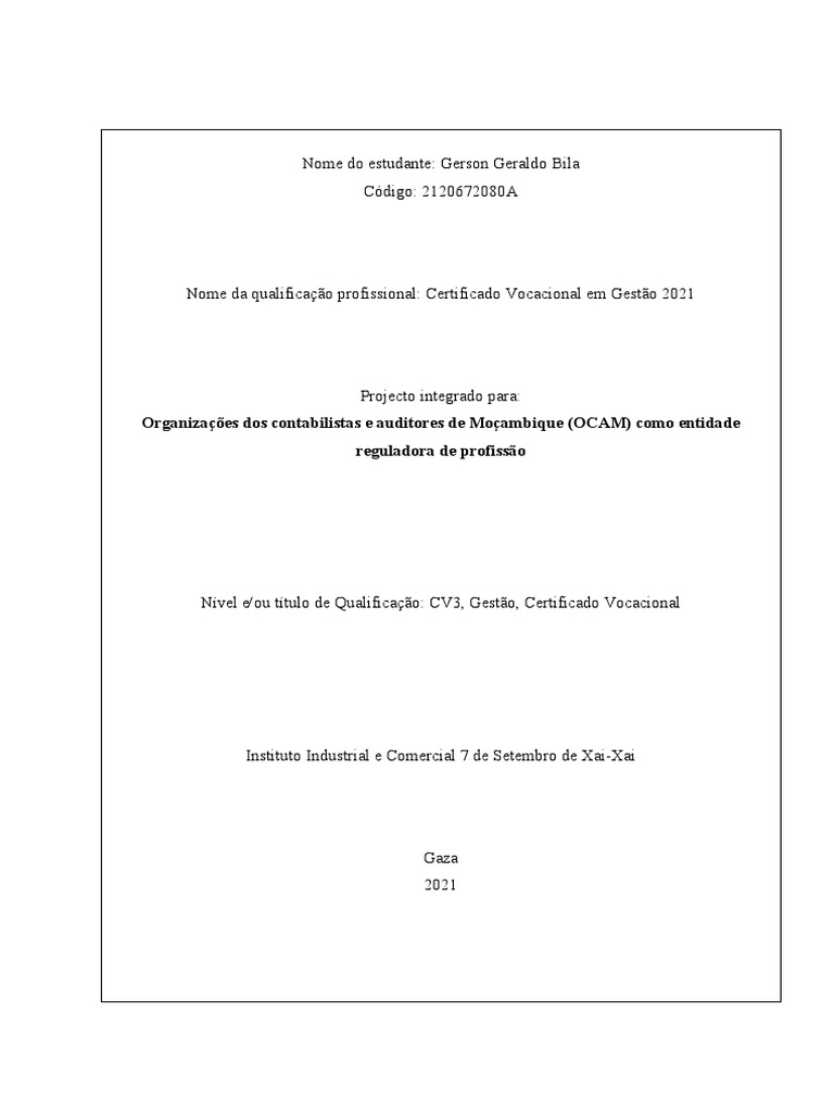 G2 Objectivos Do Projecto Integrado | PDF | Contabilidade | Ética aplicada