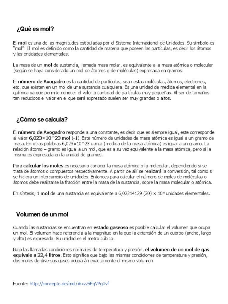 Conceptos Básicos del Mol | PDF | Ciencia y matemáticas