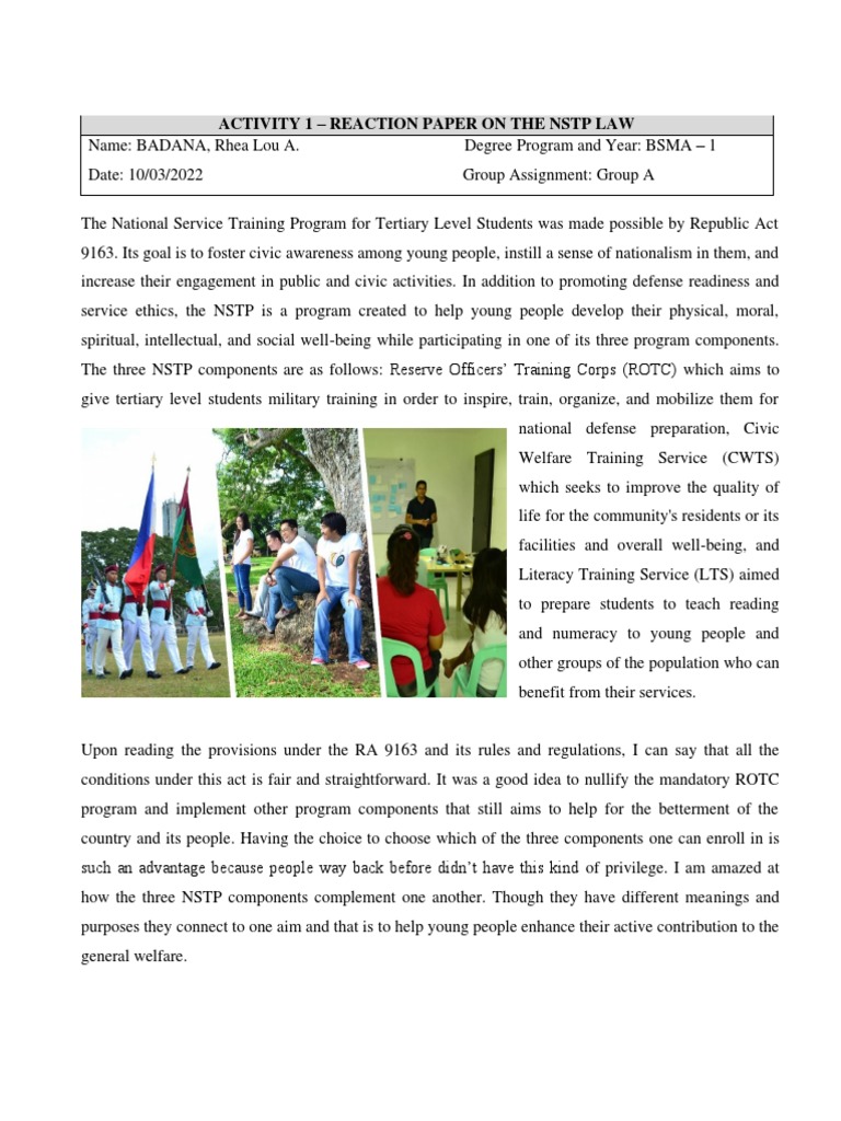 CWTS Asynchronous Activity 1 | PDF | Reserve Officers' Training Corps