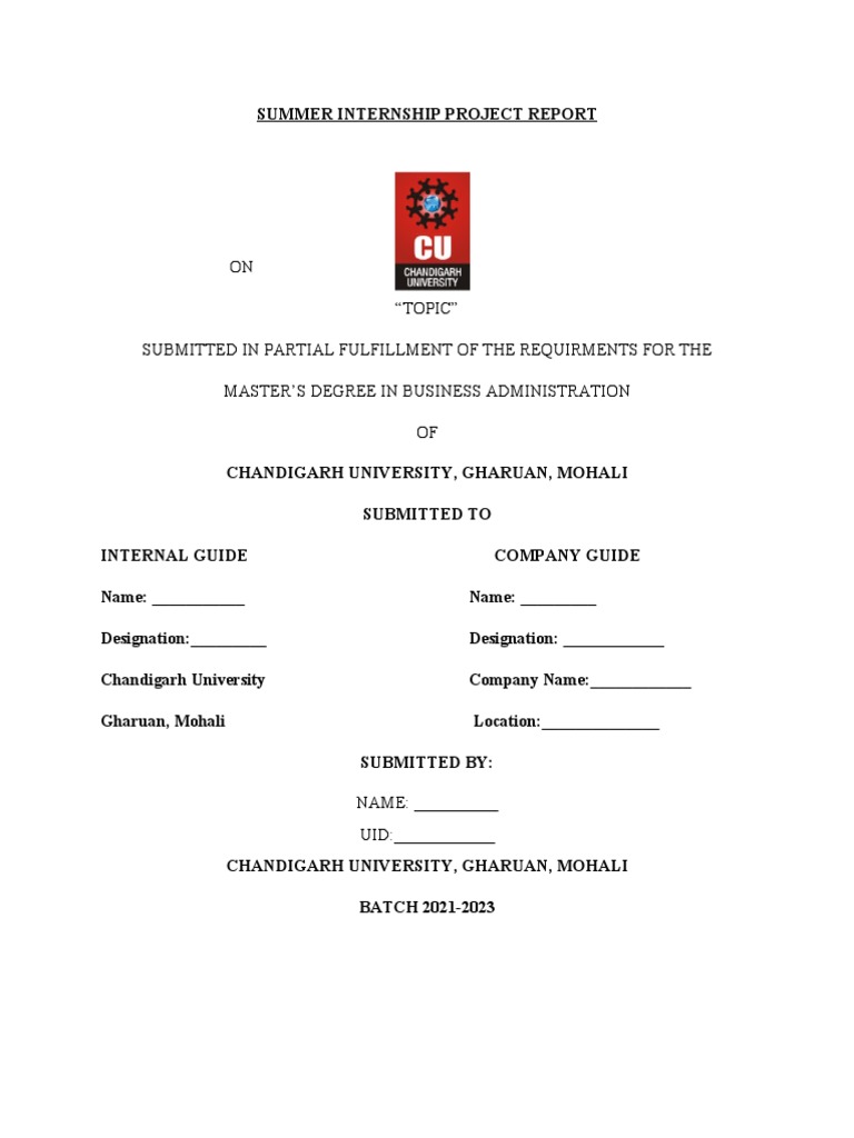 Summer Internship Project File (Formats) | PDF