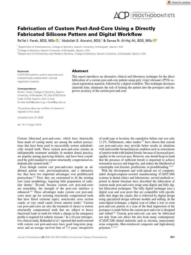 Fabrication of Custom Post and Core Using A Directly Fabricated ...