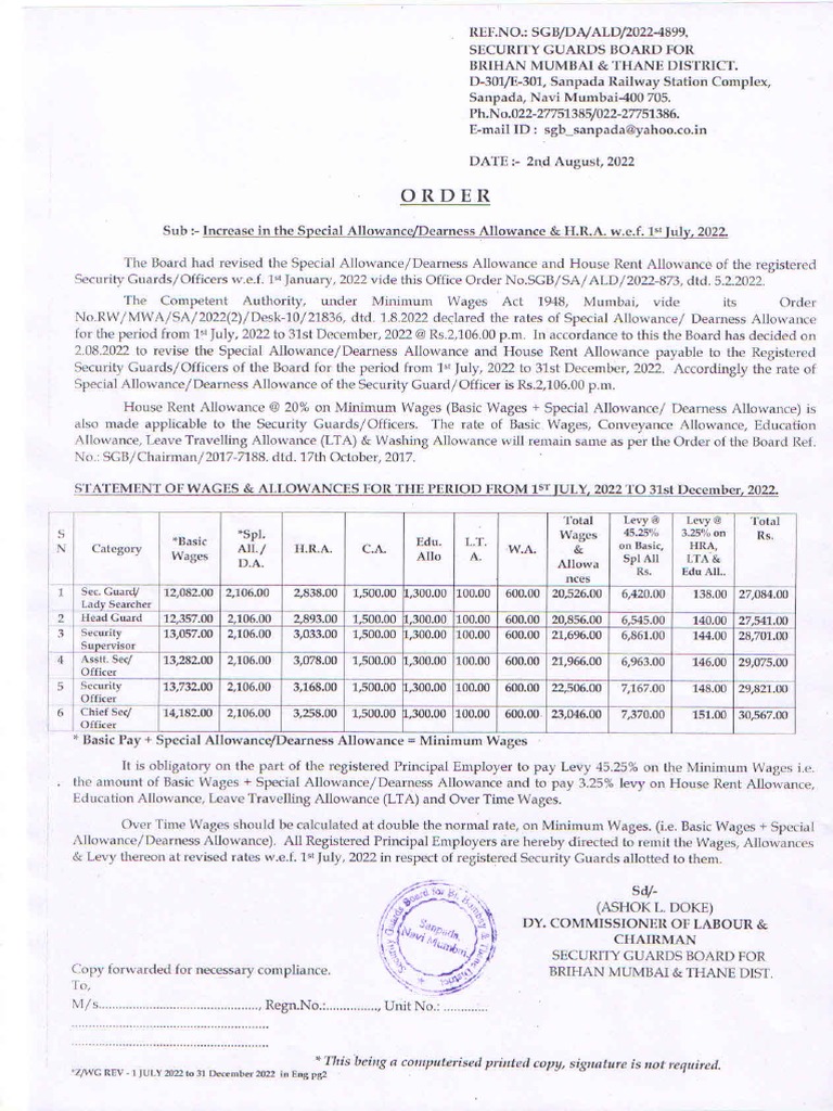 Security Guard Board - Brihan Mumbai - July 2022 | PDF