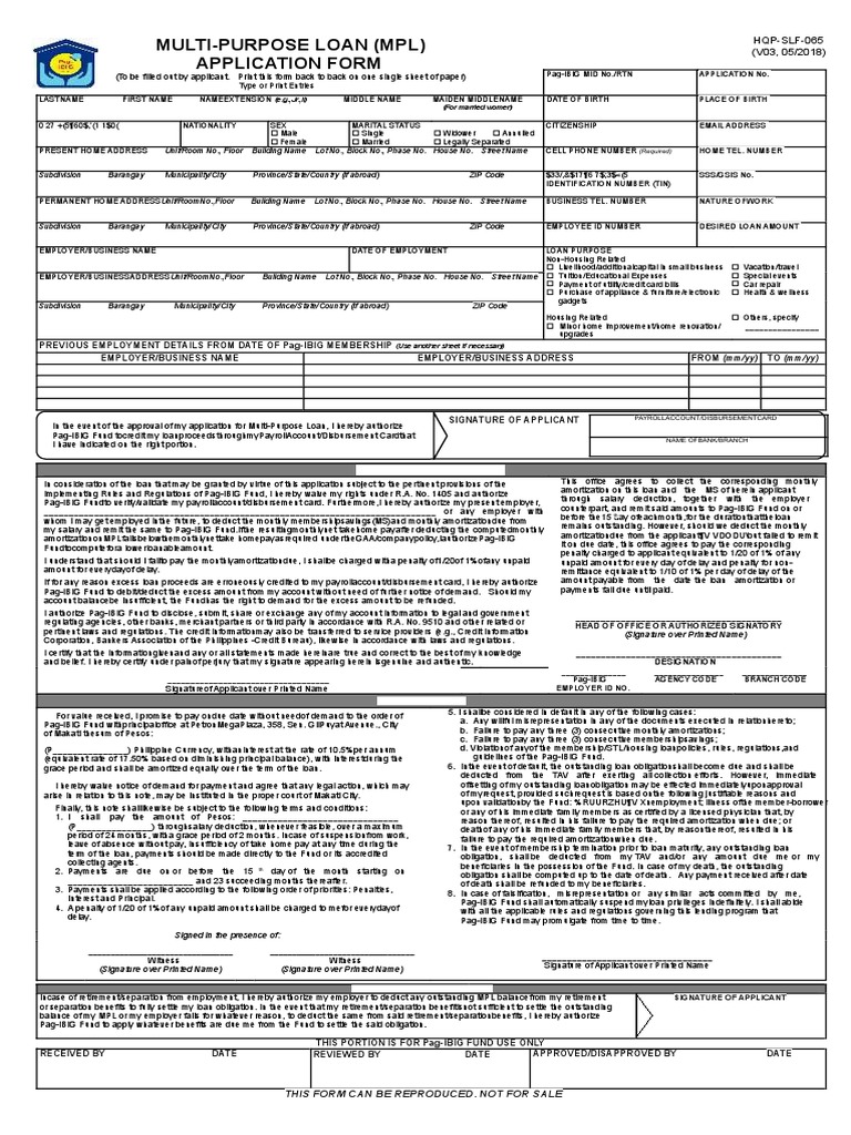 SLF065 MultiPurposeLoanApplicationForm V03 | PDF | Loans | Interest