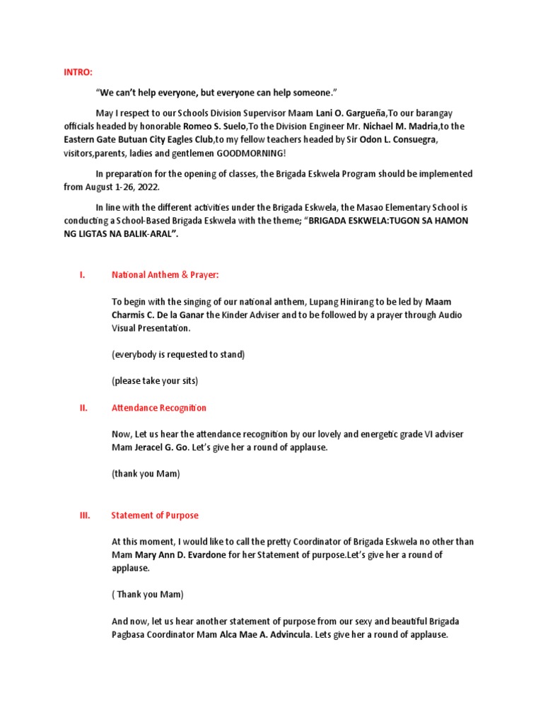 Script For Emcee | PDF