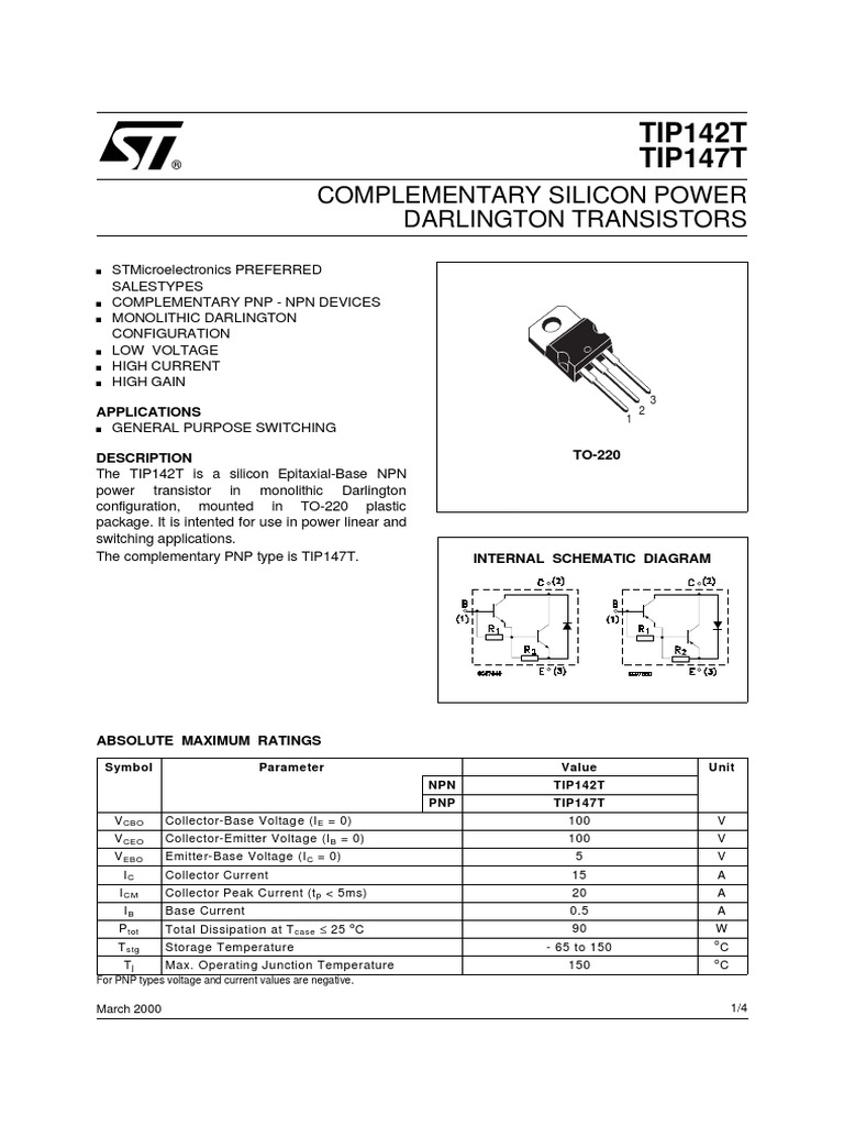 TIP142T TIP147T | PDF | Bipolar Junction Transistor | Electronics