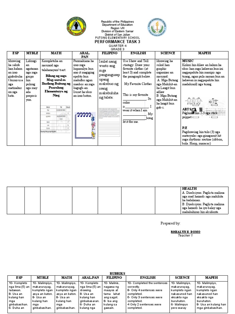 Performance Task 3 Quarter 4 (Grade 3) | PDF Performance Task 3 Quarter 4 (Grade 3) | PDF