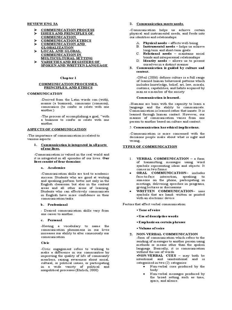 REVIEWER-ENG-3A | PDF | Communication | English Language