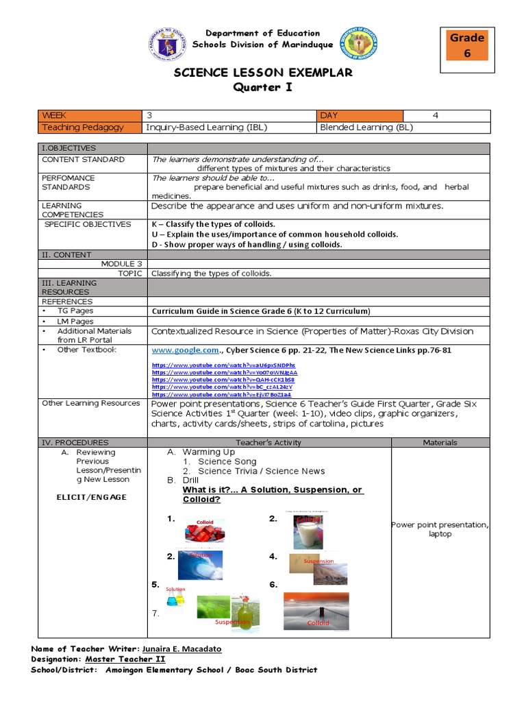 Classifying Colloids for Grade 6 | PDF | Learning | Colloid