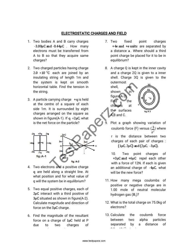 Electric Charges and Field Paper 1 | PDF | Electric Charge | Force