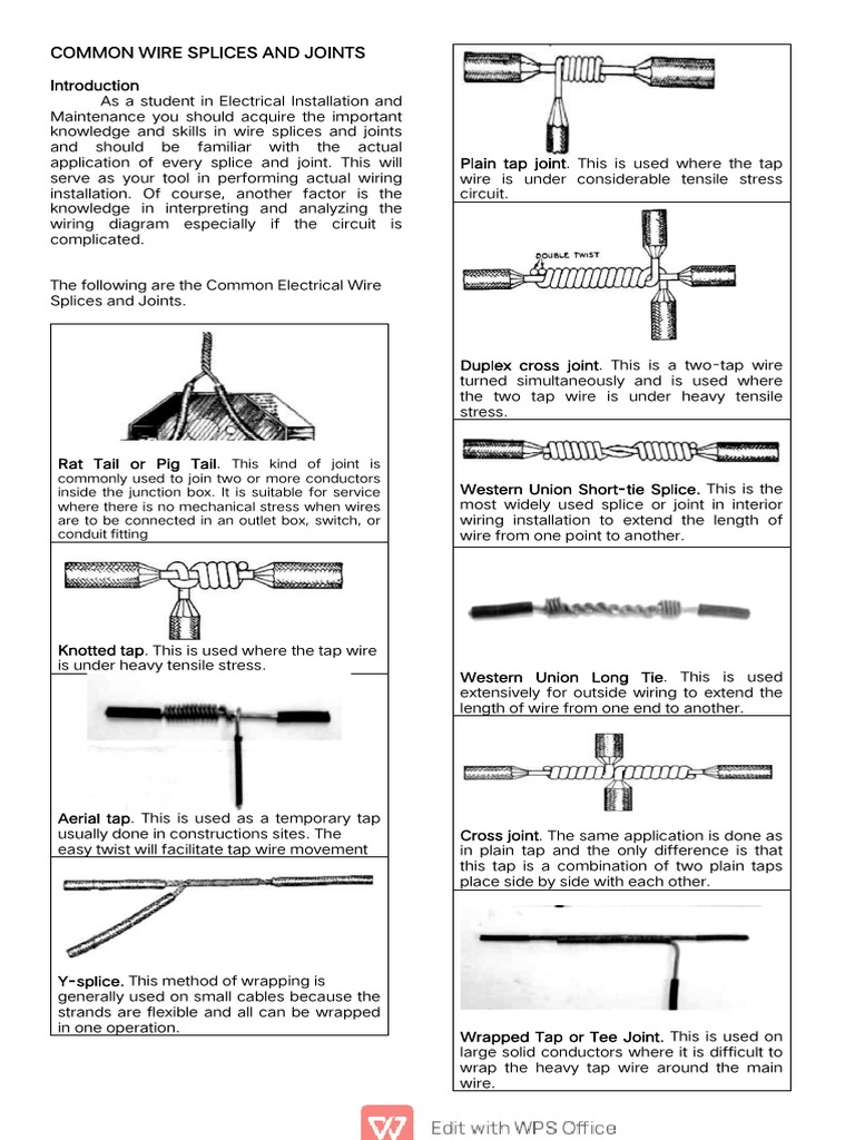 Common Wire Splices and Joints Guide | PDF | Electrical Wiring | Wire
