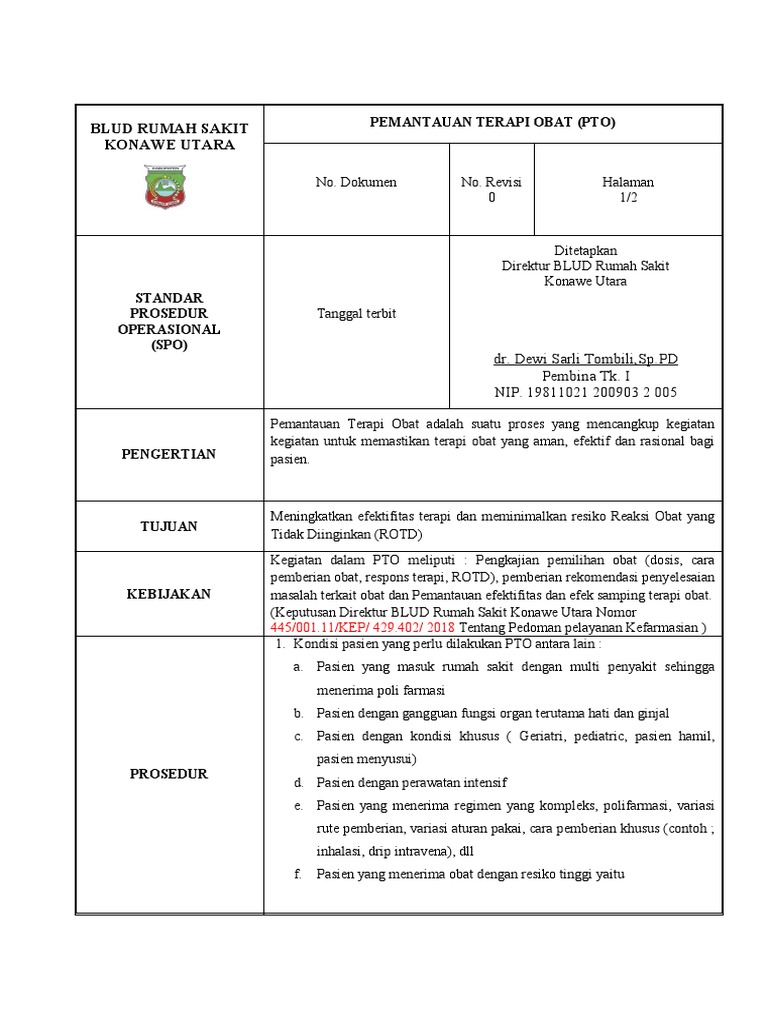Prosedur Pemantauan Terapi Obat Rumah Sakit | PDF