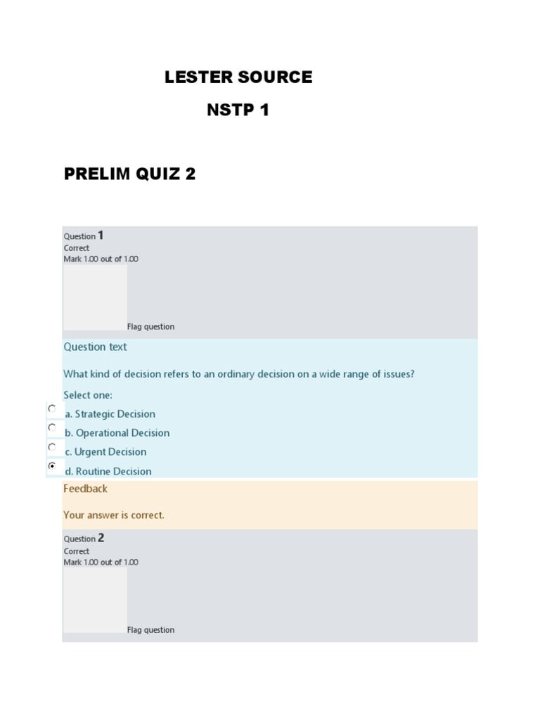 NSTP 1 Prelim Quiz 2 To Prelim Exam | PDF | Decision Making | Reserve ...