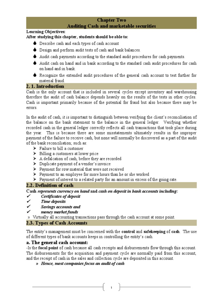 Chapter Two-Auditing Cash | PDF | Audit | Cheque