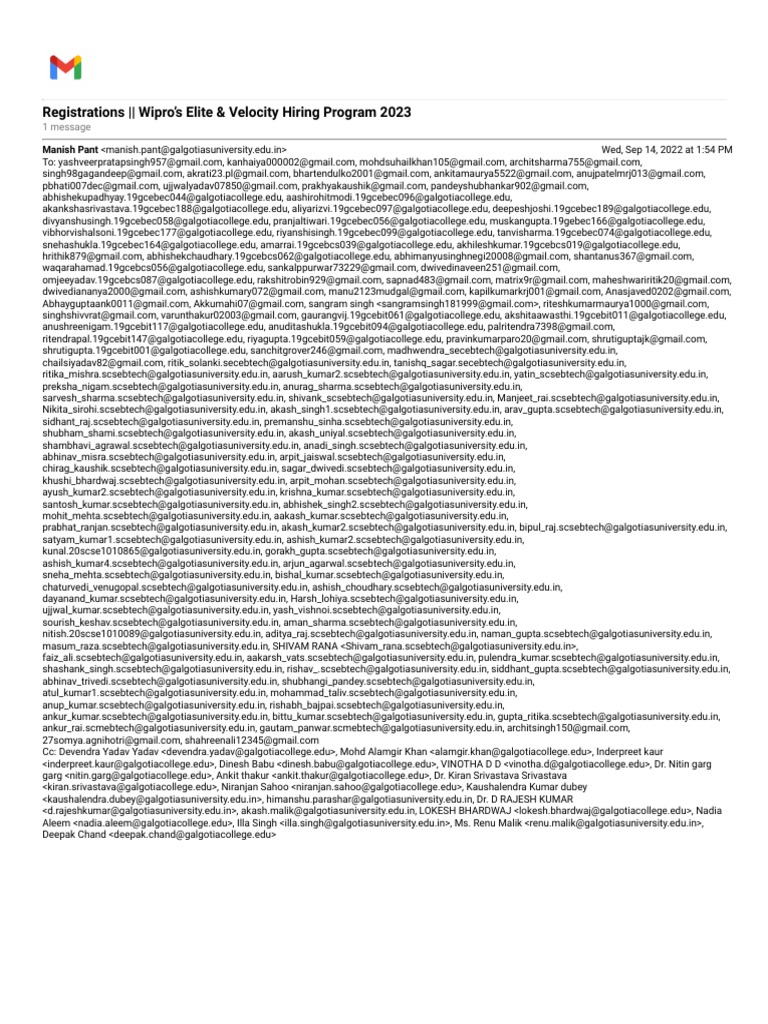 Gmail - Registrations - Wipro's Elite & Velocity Hiring Program 2023 | PDF