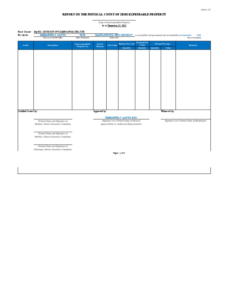 A.8 Report On The Physical Count of Semi Expendable Property | PDF