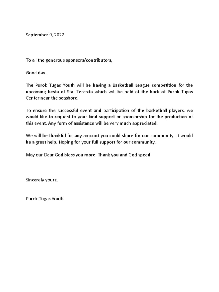 Basketball League Sponsorship Request | PDF