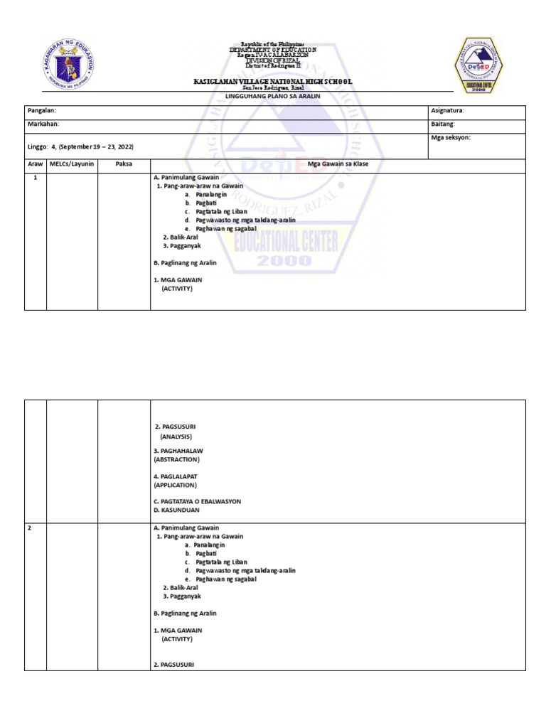 Filipino WLP Format Final 2022 2023 | PDF