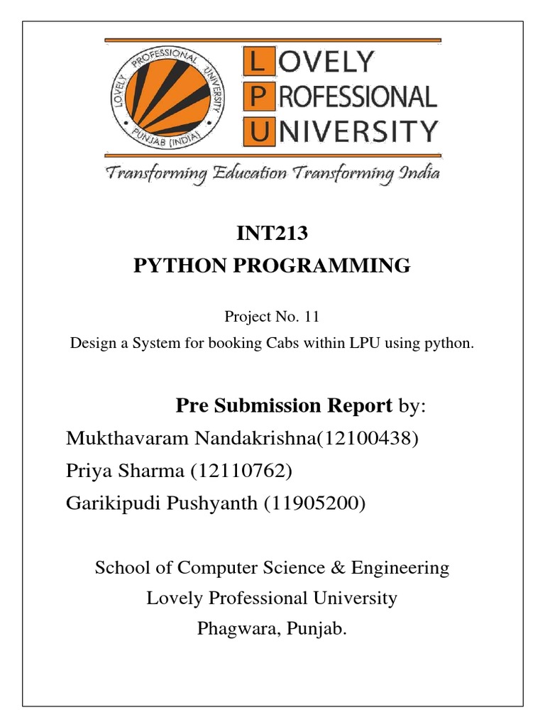 LPU Cab Booking System in Python | PDF