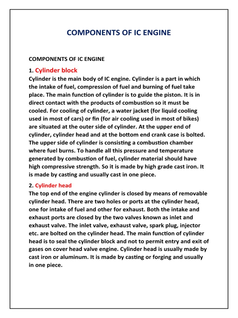 Key Components of Internal Combustion Engine | PDF | Internal ...