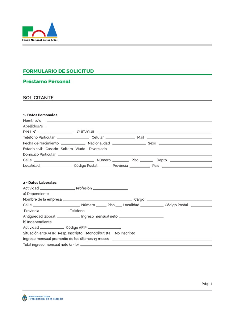 Formulario Prestamo Personal-Fna | PDF | Pagos | Interés
