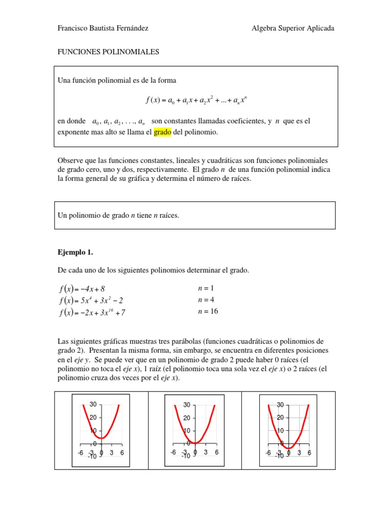 Unidad 5 Funciones Polinomiales | PDF | Cero de una función | Polinomio