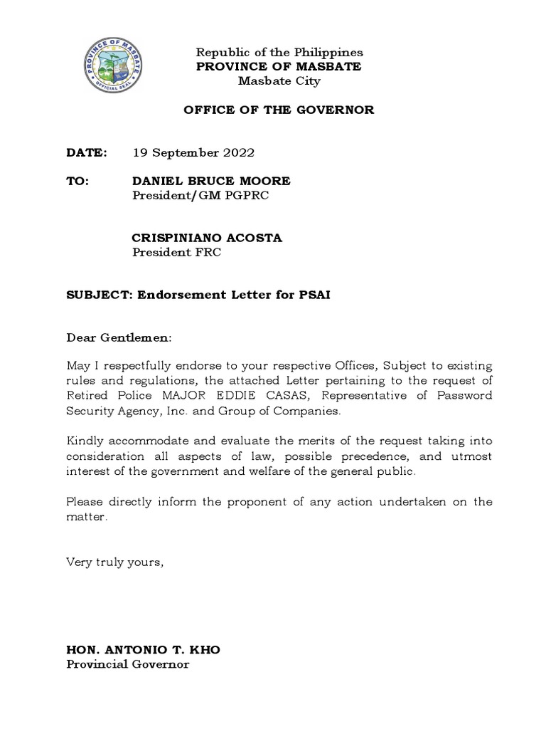 Endoresement Letter For MSAI | PDF | Law