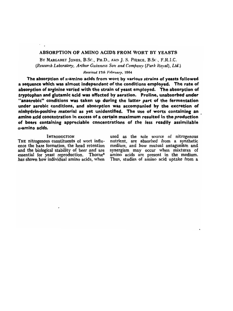 J Institute Brewing - July August 1964 - Jones - Absorption of Amino ...