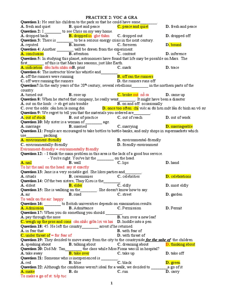 Practice 2 Vocabulary | PDF