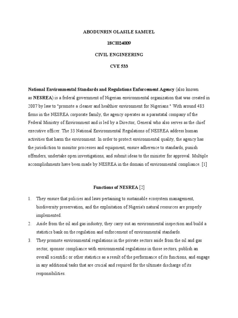 Abodunrin Olasile Samuel 18ci024009 Nesrea Cve 533 | PDF | Fertilizer | Sewage Treatment