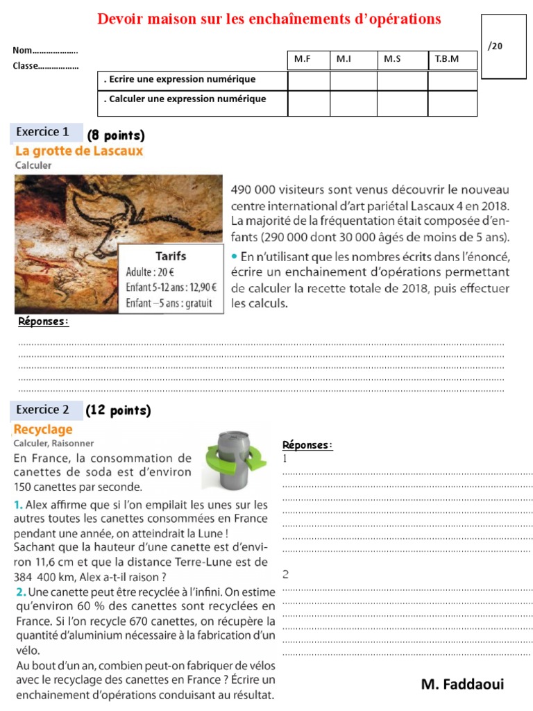 Devoir Maison Sur Enchaînements d' Opérations | PDF | Maison et jardin