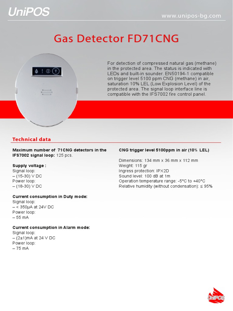 Fisa Tehnica Detector de Gaz Metan Adresabil Cu Sirena UniPOS FD71CNG ...