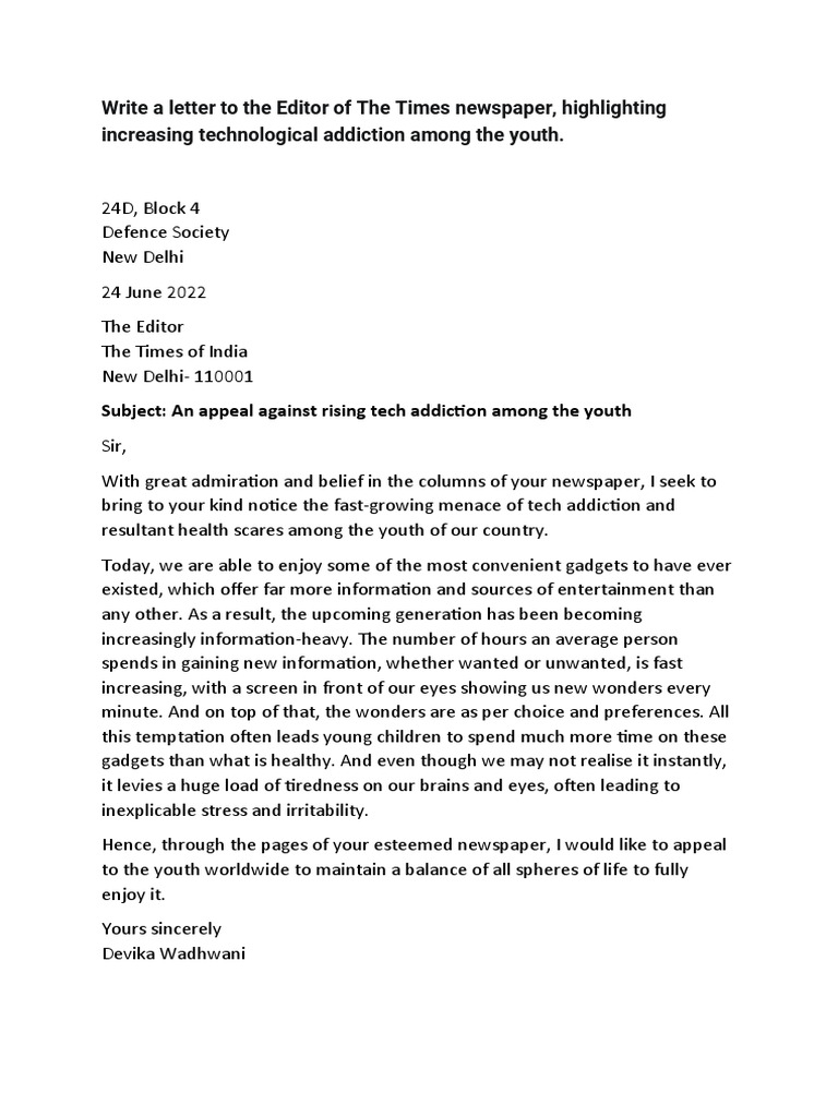 Sample Letter To The Editor | PDF