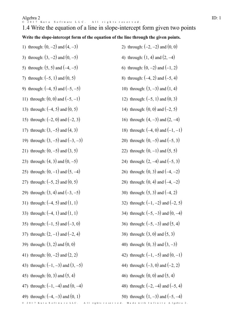 1.4 Write The Equation of A Line in Slope-Intercept Form Given Two Points | PDF | Mathematical ...