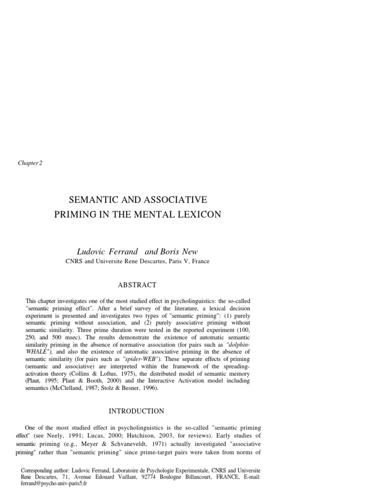 Investigating Automatic Semantic and Associative Priming Effects Through a Lexical Decision ...