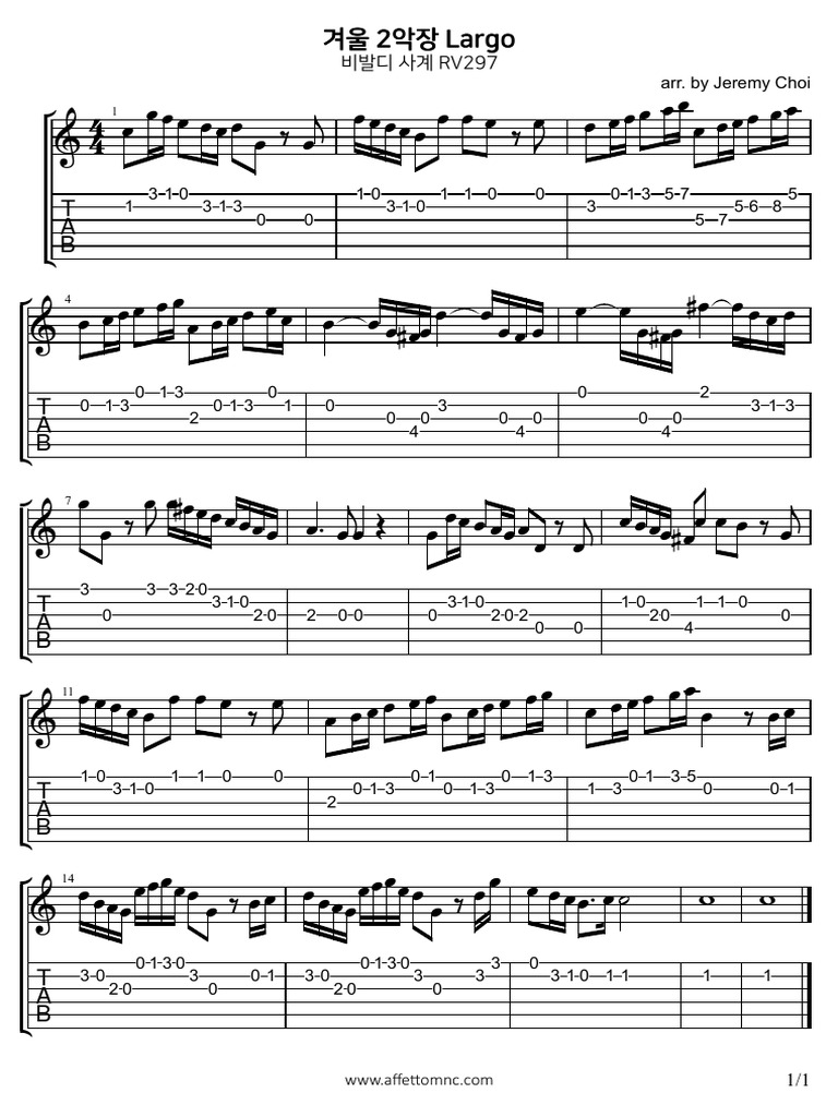 Tab Winter Largo Vivaldi 1st | PDF