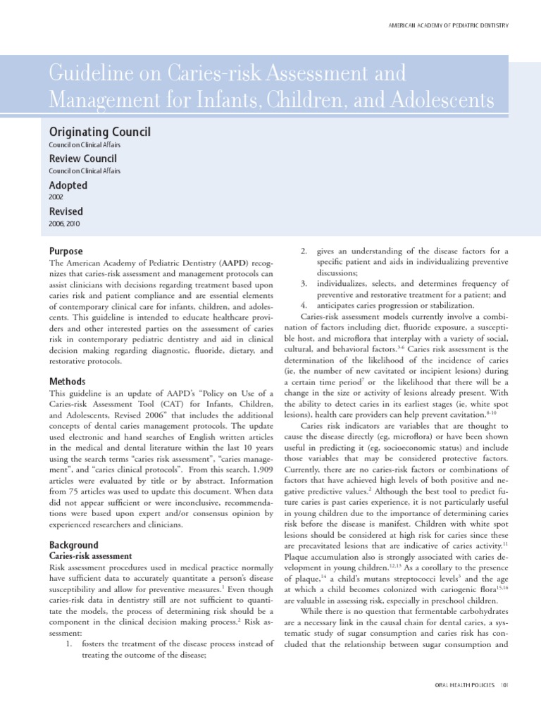 Guideline On Caries-Risk Assessment and Management For Infants, Children, and Adolescents | PDF ...