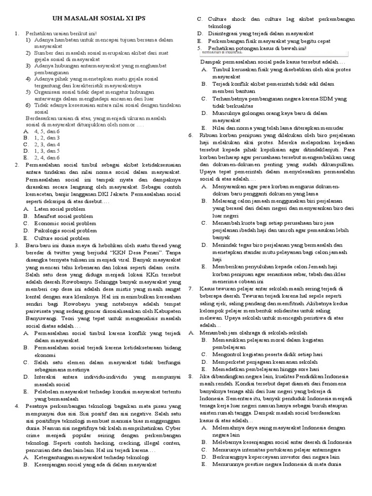 Uh Masalah Sosial Xi Ips | PDF | Politik | Ilmu Sosial