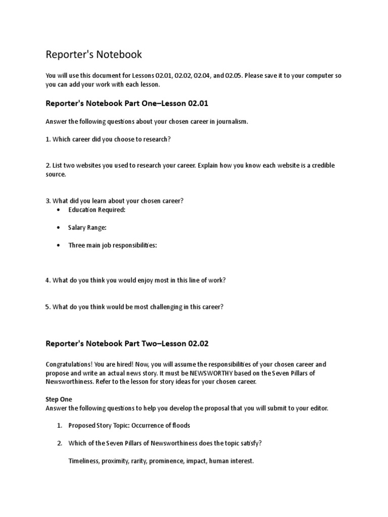 Reporter Notebook | PDF | News | Cognition