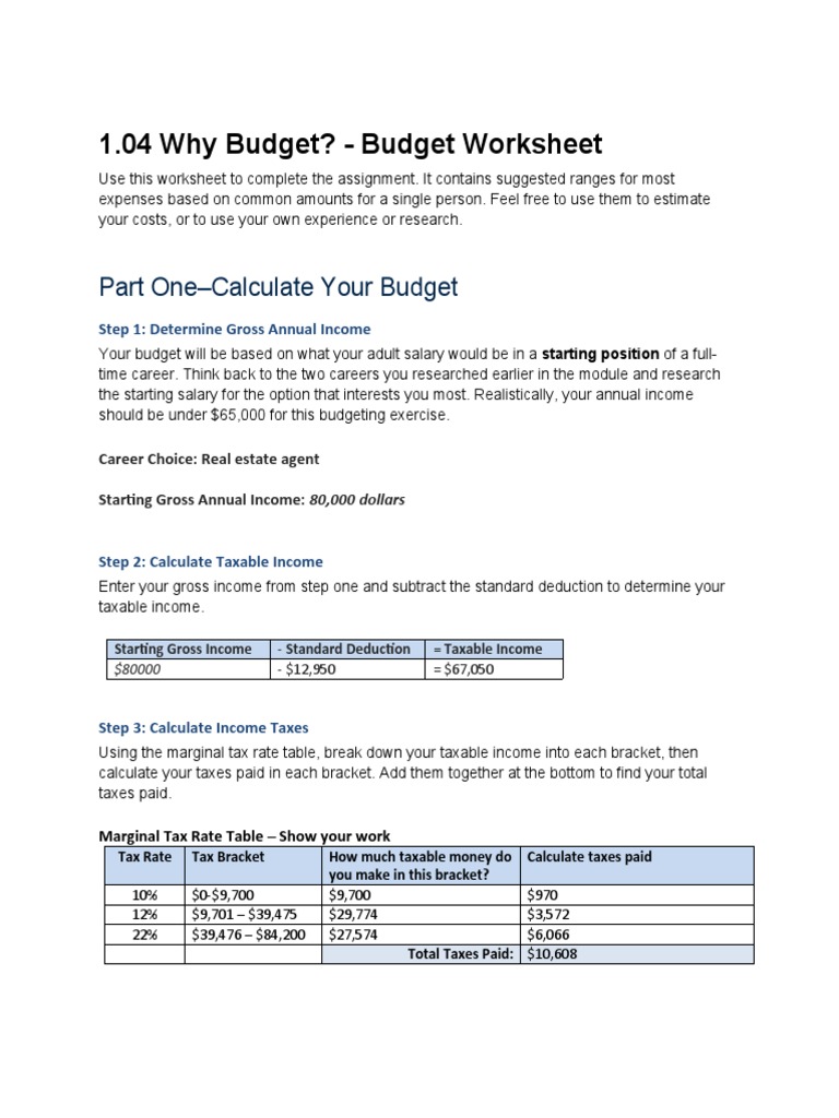 Budget Worksheet | PDF | Taxes | Tax Deduction