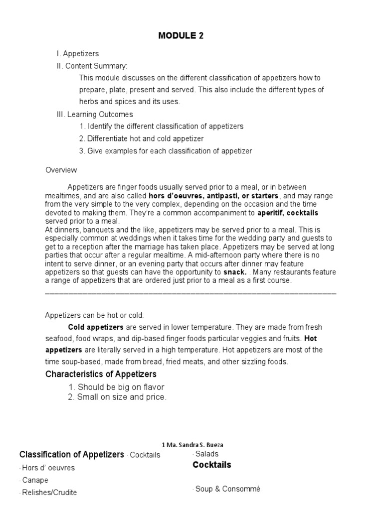Module 2-Appetizers | PDF | Hors D'oeuvre | Spice