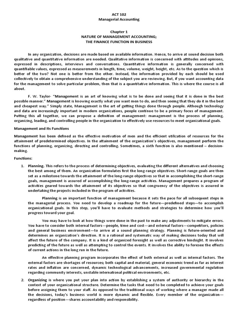 ACT 102 For Students' | Download Free PDF | Management Accounting ...