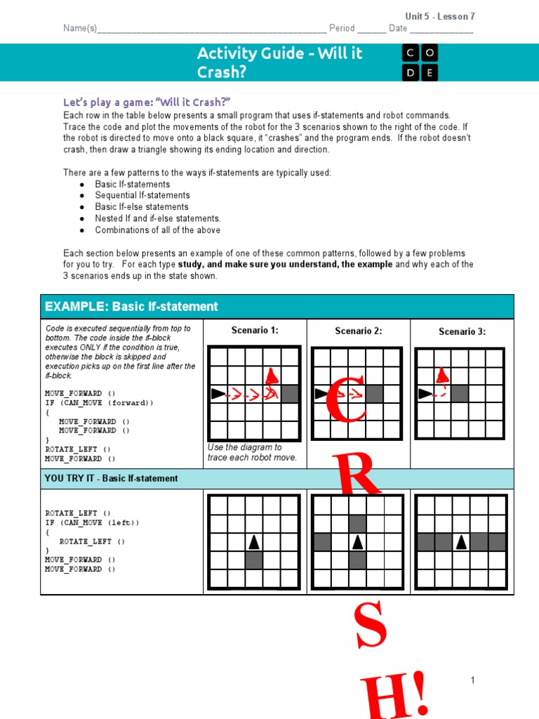 U5L07 - Activity Guide - Will It Crash | PDF | Computer Programming | Software Engineering