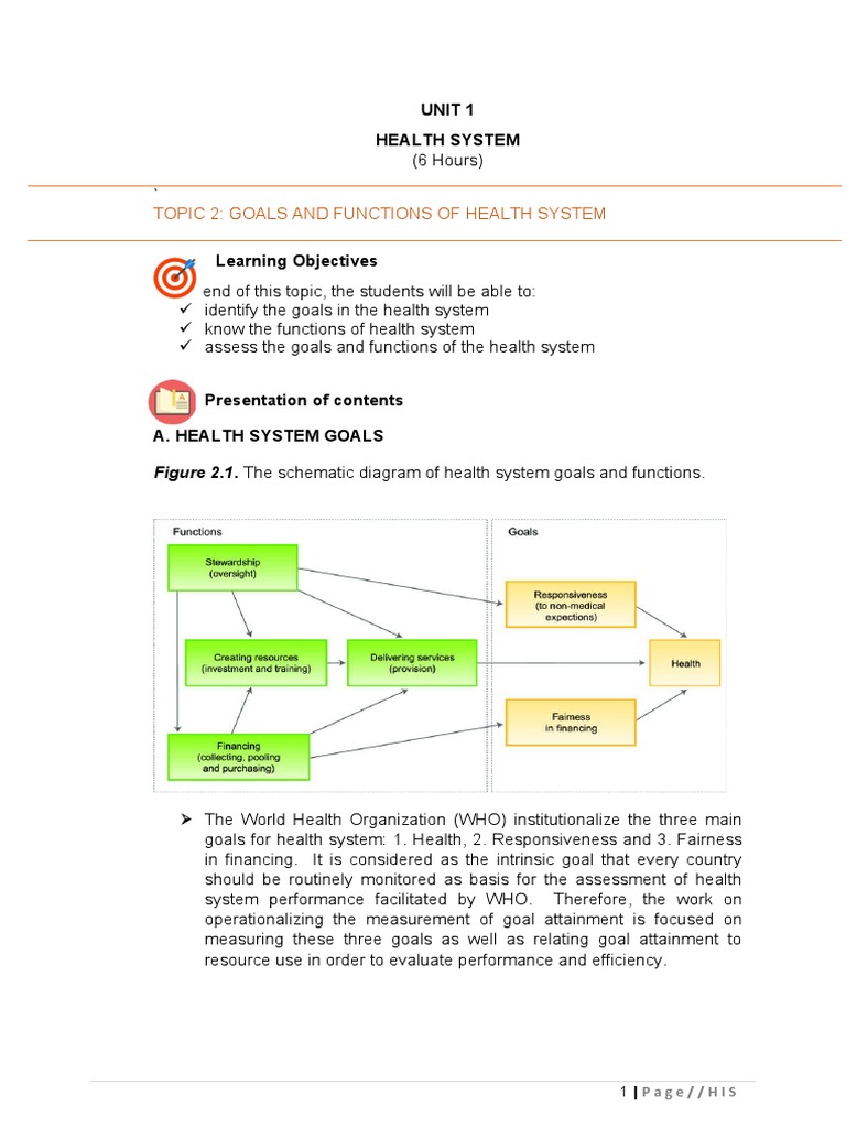 UNIT1 TOPIC2 - Goals and Functions of Health System | PDF | Health ...