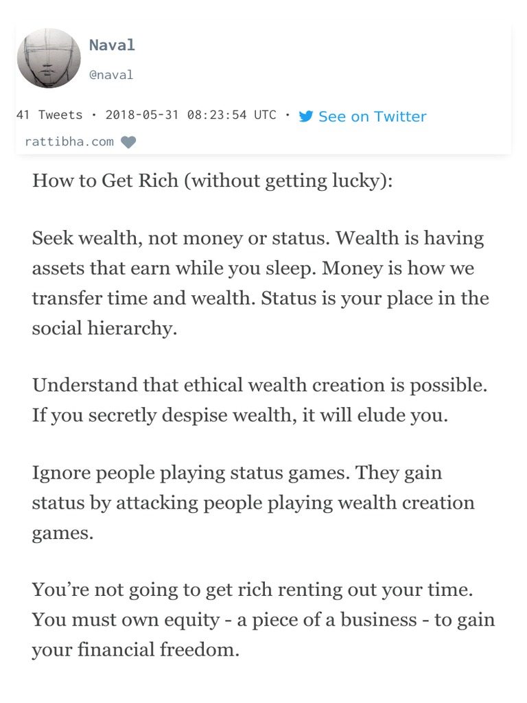 How To Get Rich (Without Getting Lucky) by Naval | PDF | Leverage ...