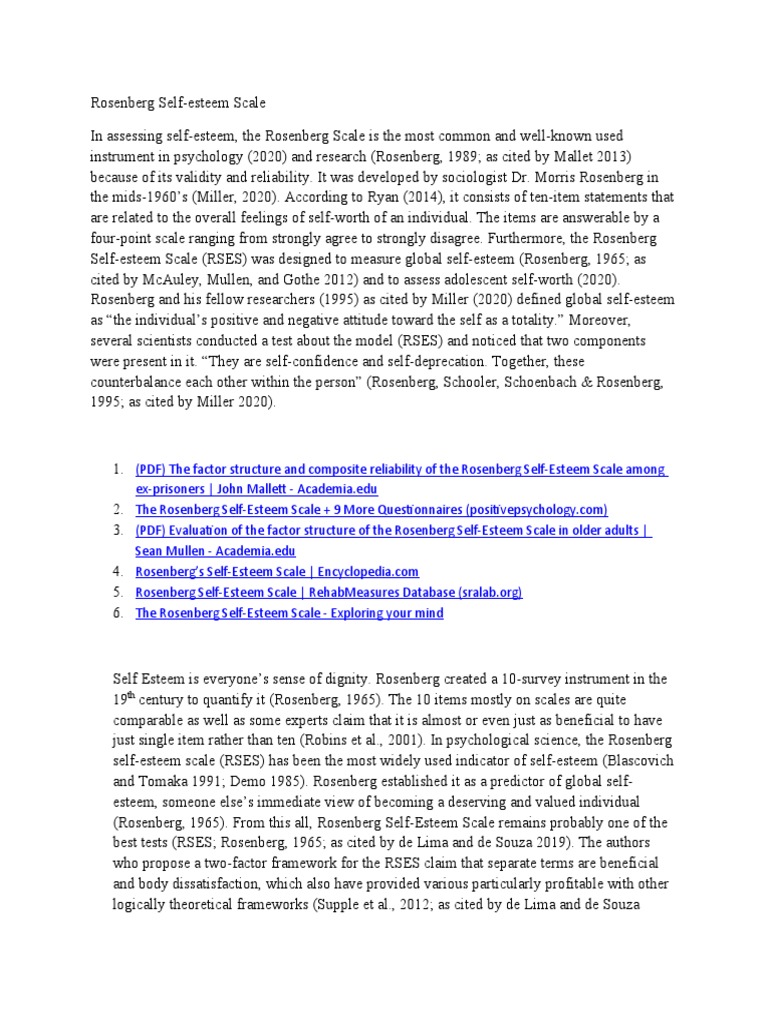 Assessing Global Self-Esteem: An Overview of the Widely Used and Highly ...