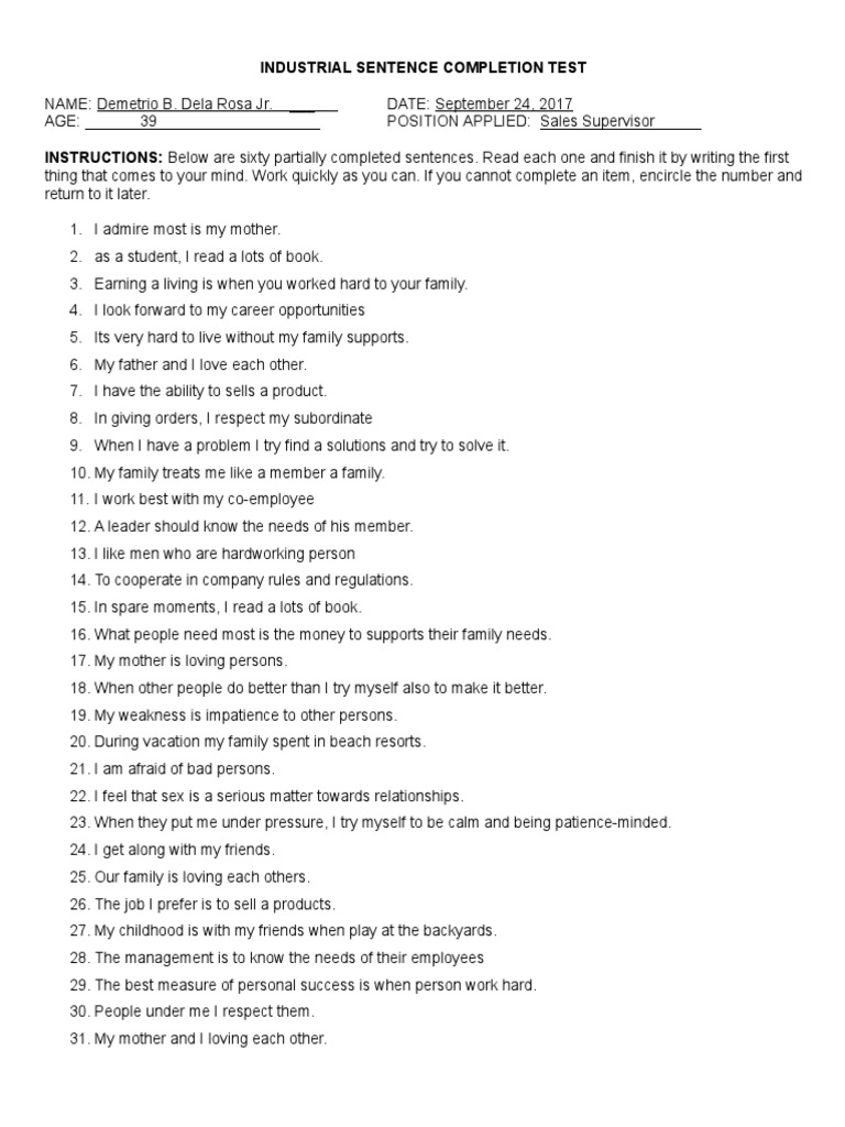 Sentence Completion Test