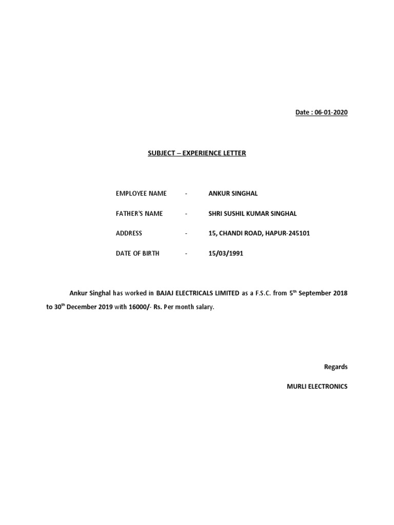 Experience Letter | PDF