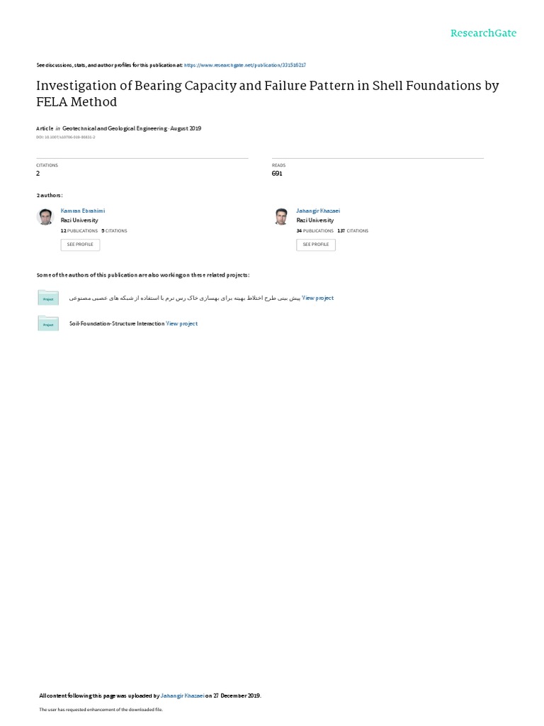 Investigation of Bearing Capacity and Failure Pattern in Shell ...