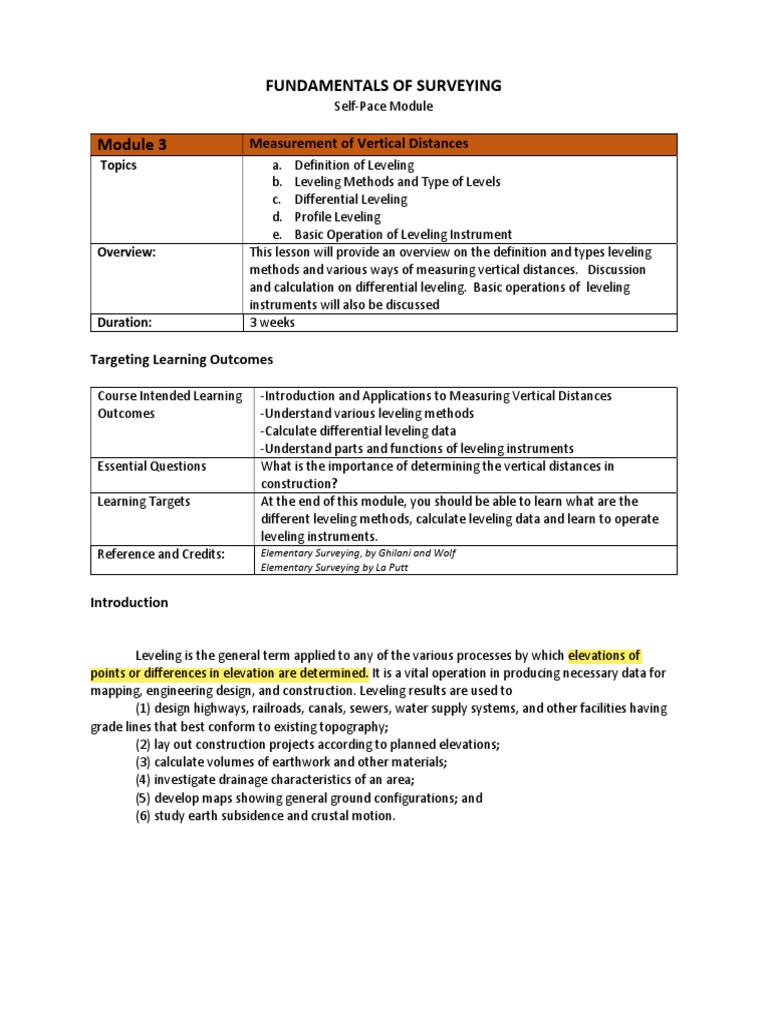Measuring Vertical Distances in Leveling | PDF | Teaching Methods ...