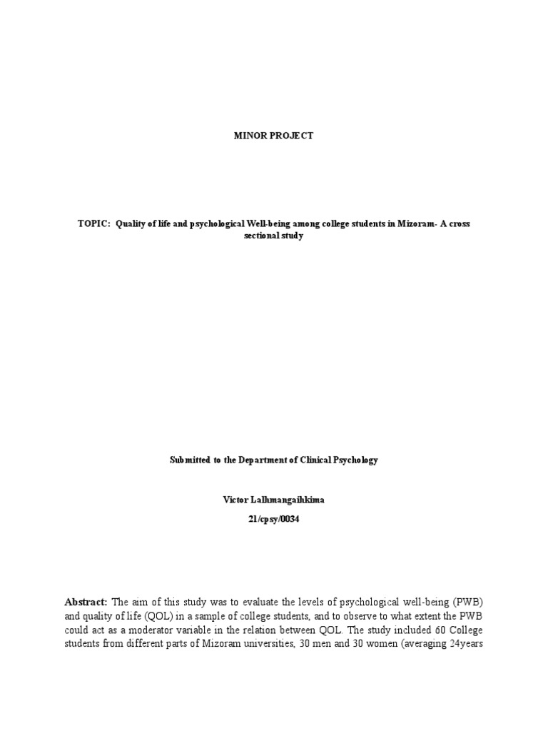 MINOR PROJECT 2nd Sem | PDF | Quality Of Life | Spss MINOR PROJECT 2nd Sem | PDF | Quality Of Life | Spss